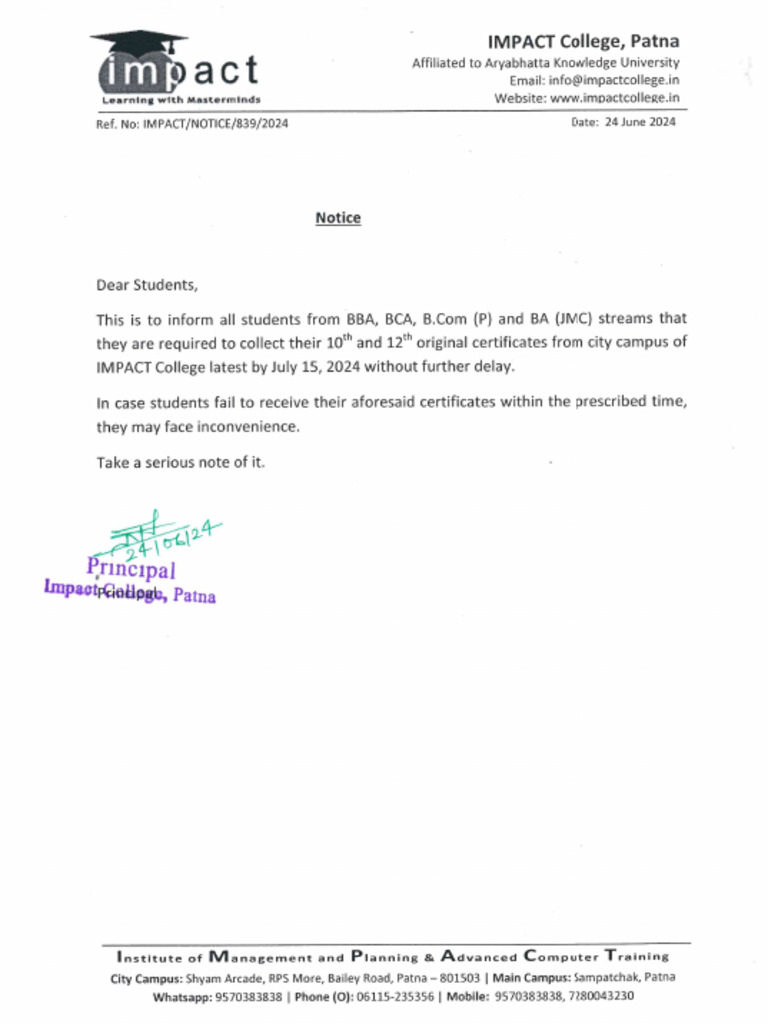 Notice For Certificates | PDF