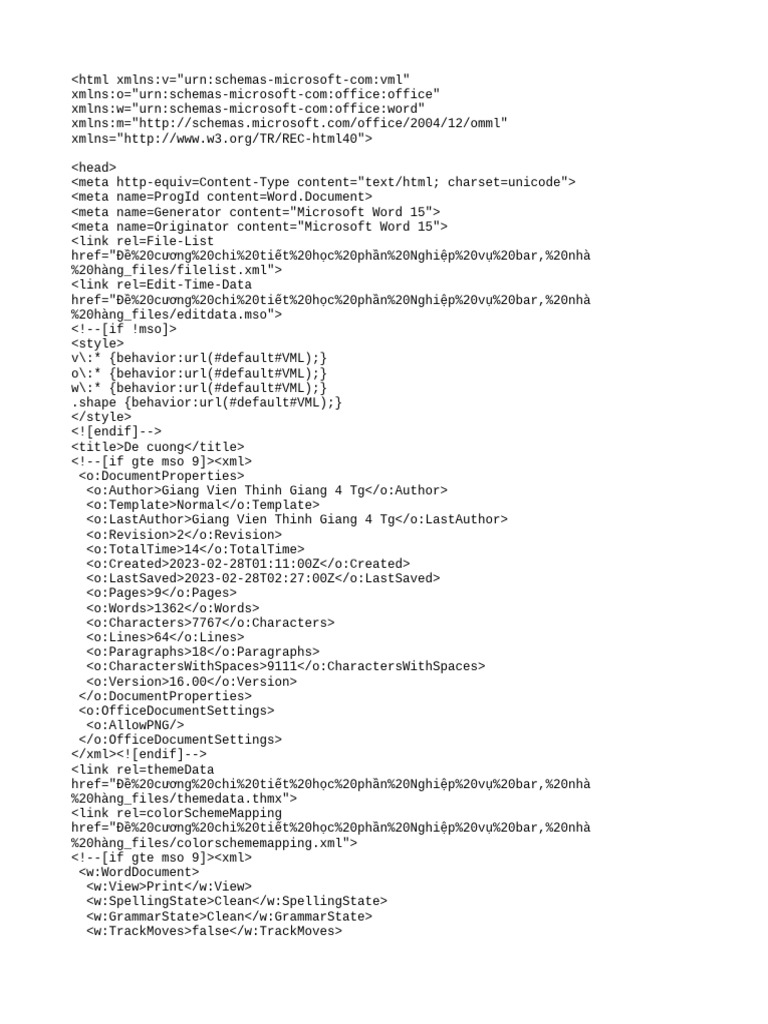 Đề Cương Chi Tiết Học Phần Nghiệp Vụ Bar, Nhà Hàng Final | PDF