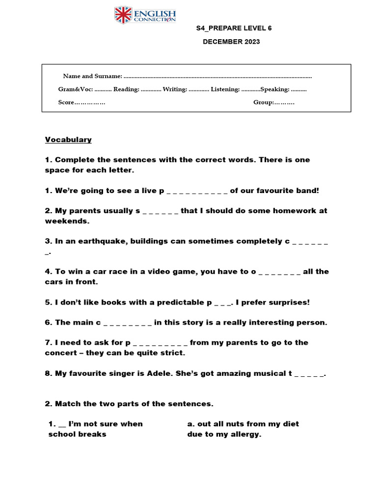 S4 Prepare Level 6 Vocabulary and Grammar | PDF