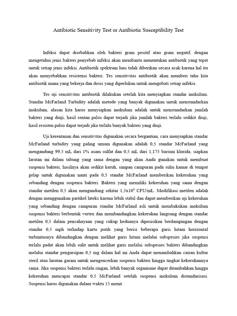 Antibiotic Sensitivity Test or Antibiotic Susceptibility Test | PDF