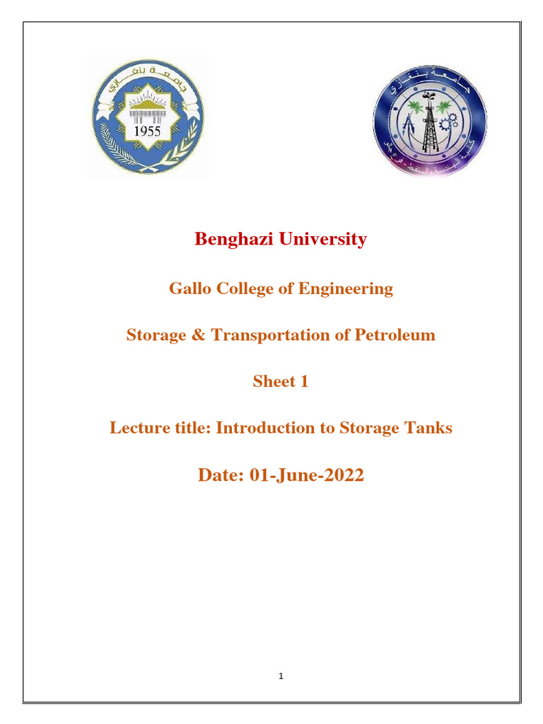 Sheet 1 Introduction To Storage Tanks Pdf Petroleum Barrel Unit