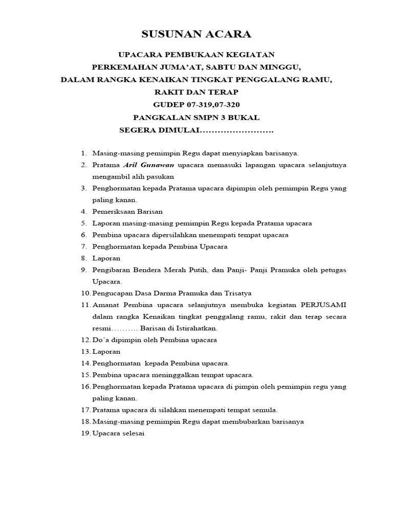 SUSUNAN ACARA Pembukaan PERJUSA | PDF
