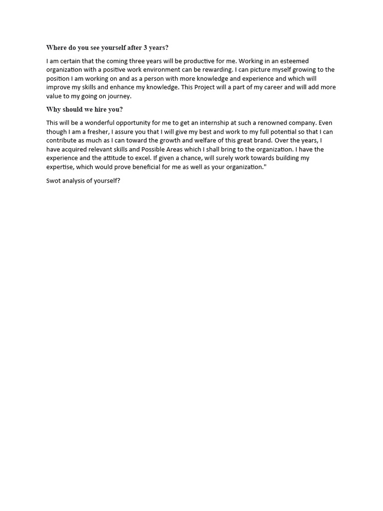 Where Do You See Yourself After 3 Years | PDF
