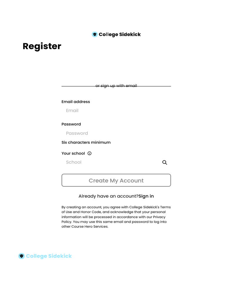 College Sidekick Account Registration | PDF