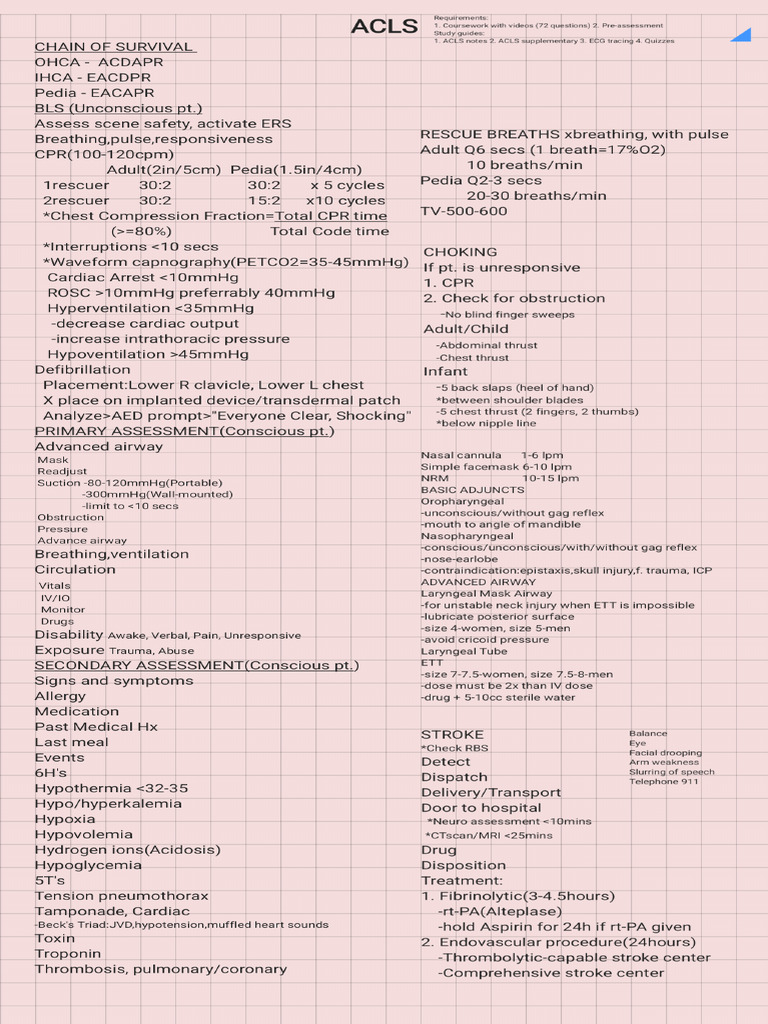 ACLS Notes | PDF | Cardiopulmonary Resuscitation | Heart