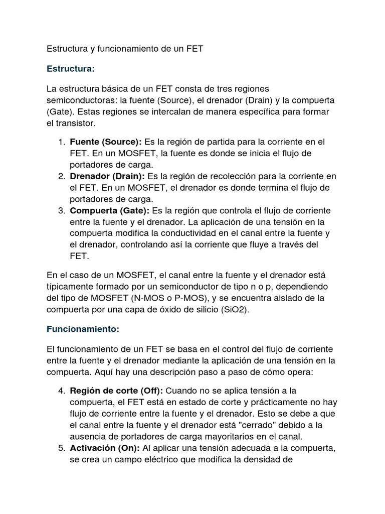 Estructura y funcionamiento de un FET | Descargar gratis PDF ...