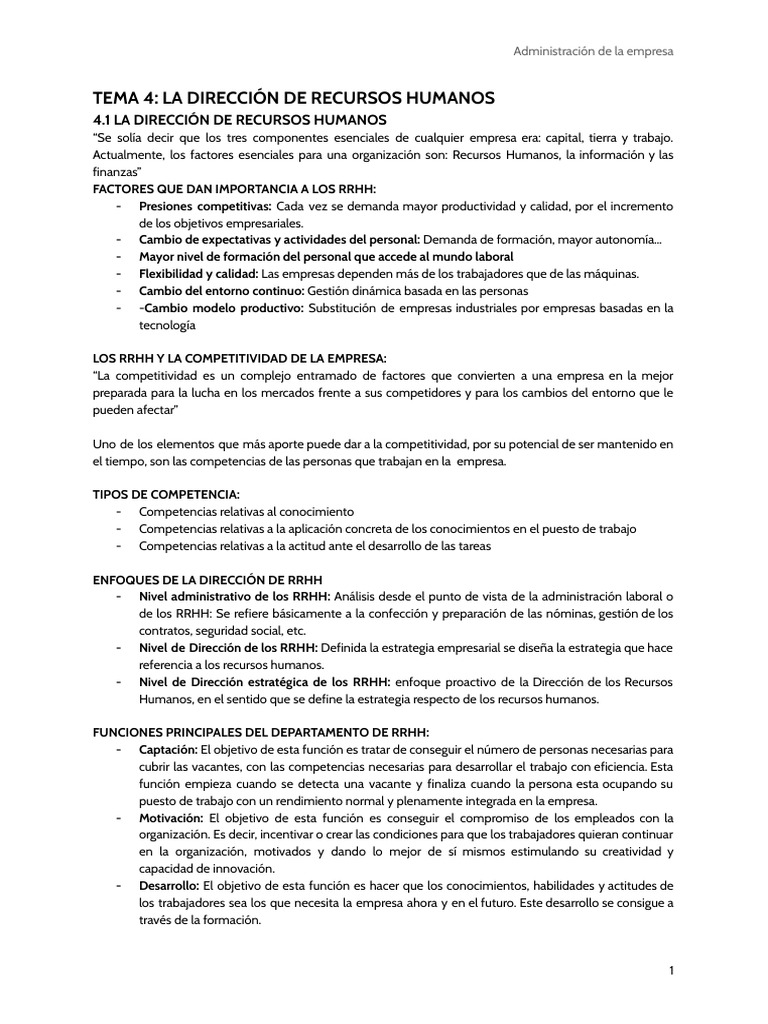 ADE Tema 4 | PDF | Gestión de recursos humanos | Motivación