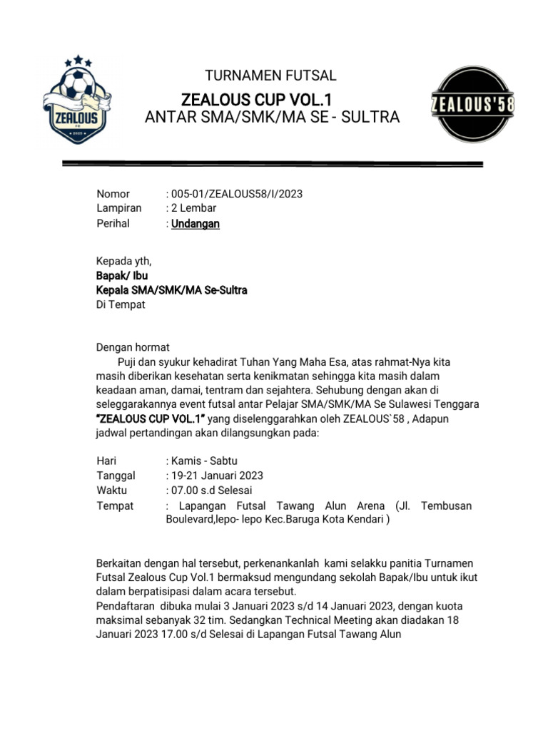 Surat Undangan Futsal | PDF