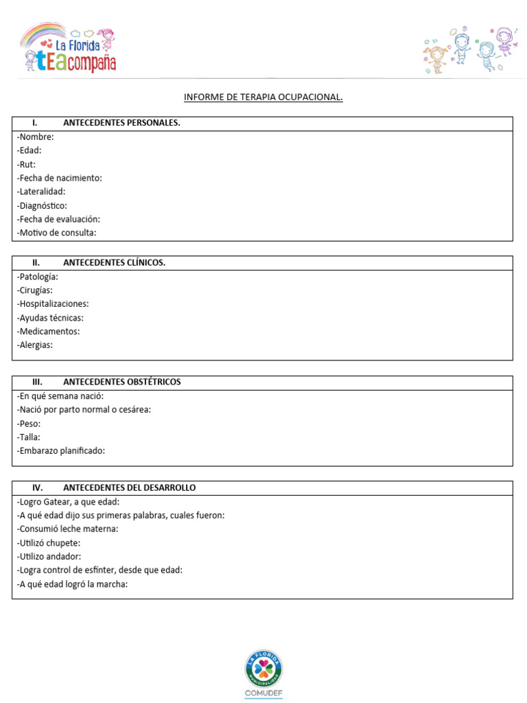 Formato de Informe La Florida TEA Acompaña + Perfíl Sensorial | PDF | Terapia ocupacional ...