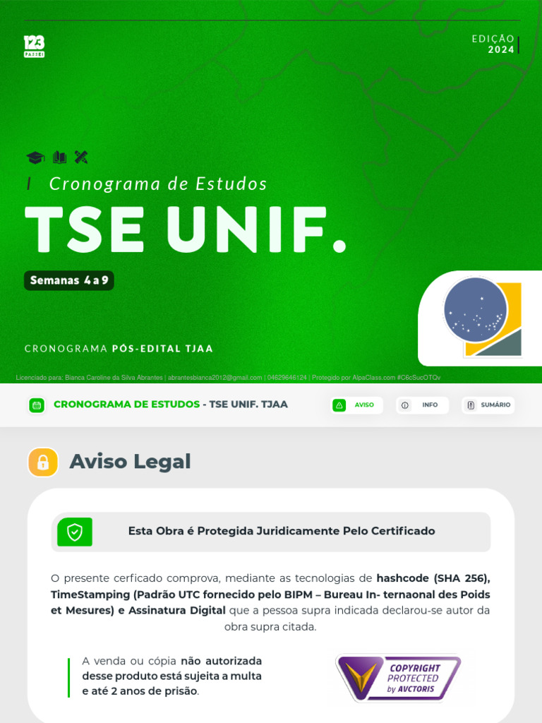 Cronograma de Estudos Tse Unificado Tjaa Pos Edital Semanas 4 A 9 | PDF ...