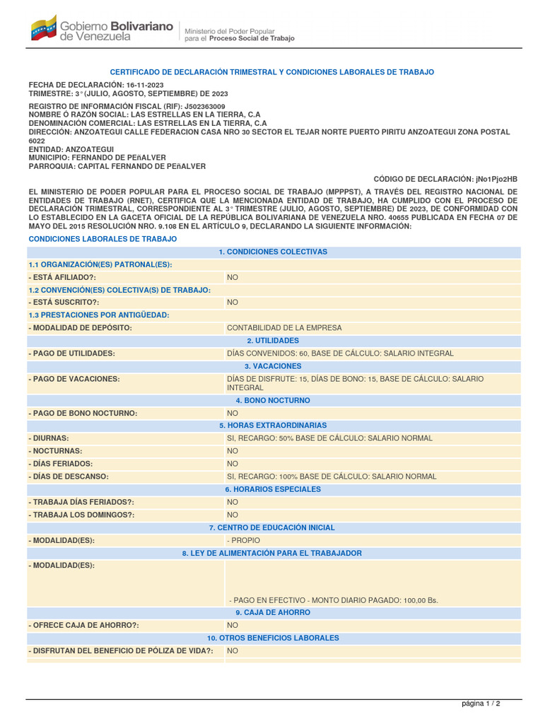 Declaracion Mintra | PDF