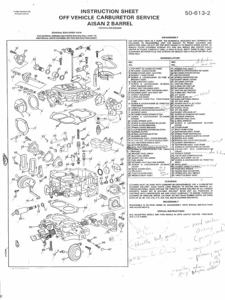 Toyota 22R Carb Diagram Float Adjustment | PDF