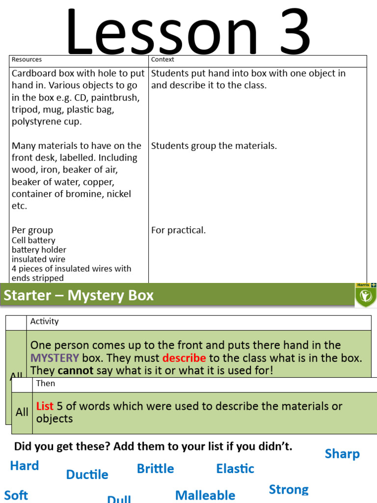 Lesson 3 Describing Materials | PDF | Metals | Electrical Resistivity ...