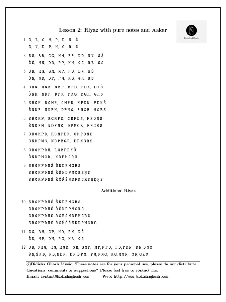 Notes & Swar Riyaz Lesson-2 | PDF