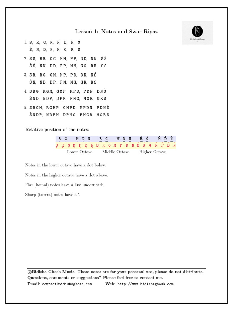 Notes & Swar Riyaz Lesson-1 | PDF | Language Arts & Discipline ...