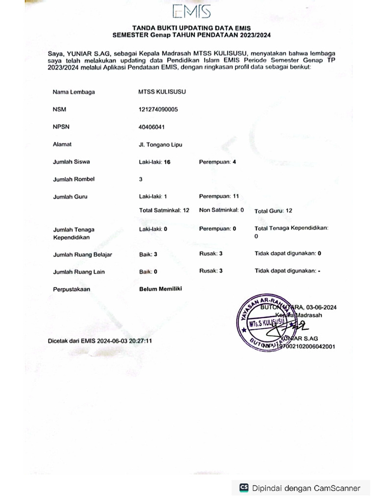 BAP EMIS Mei 2024 Mts Kulisusu | PDF