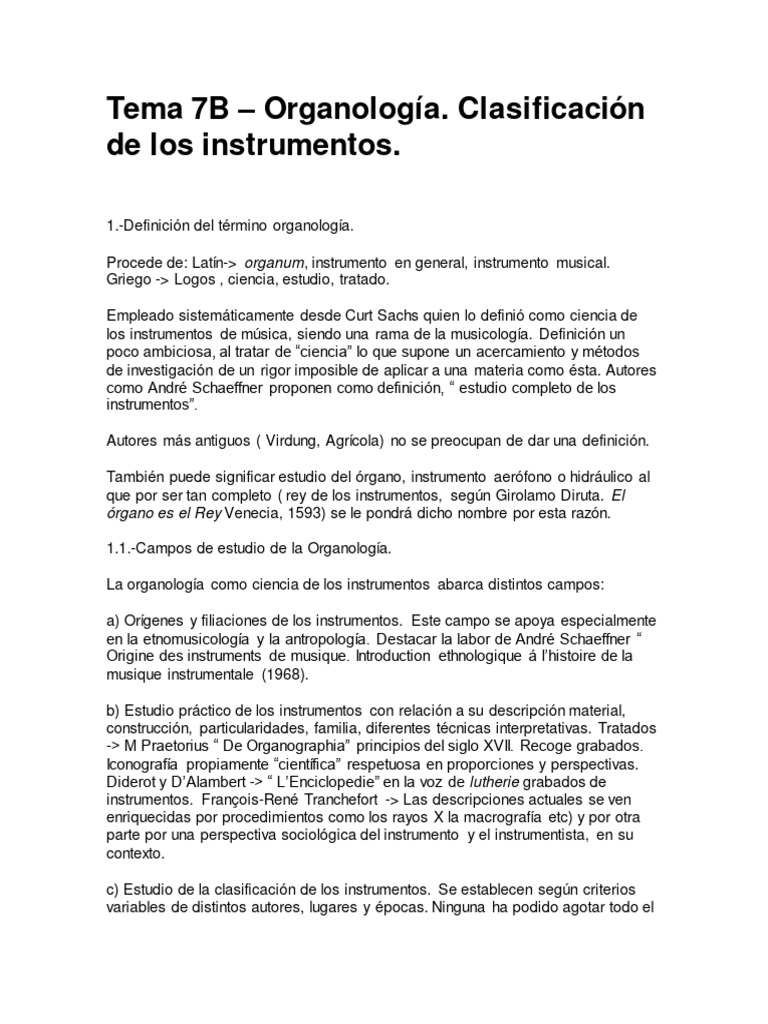 Tema 7B - Organología. Clasificación de Los Instrumentos | PDF | Instrumentos musicales ...