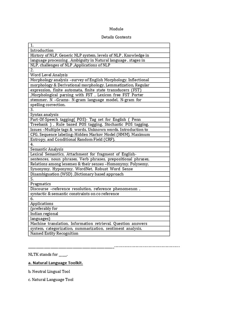 NLP MCQ 153 Out of 427 - Part One | PDF | Semantics | Word