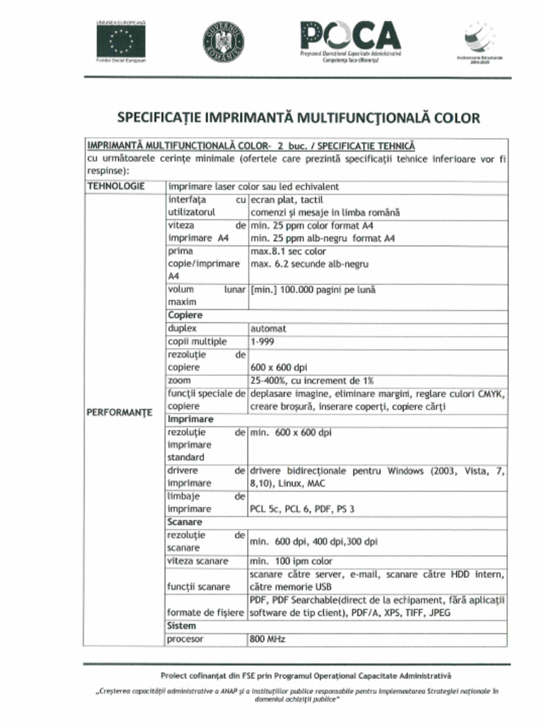 Caiet de Sarcini Multifunctionala Color | PDF
