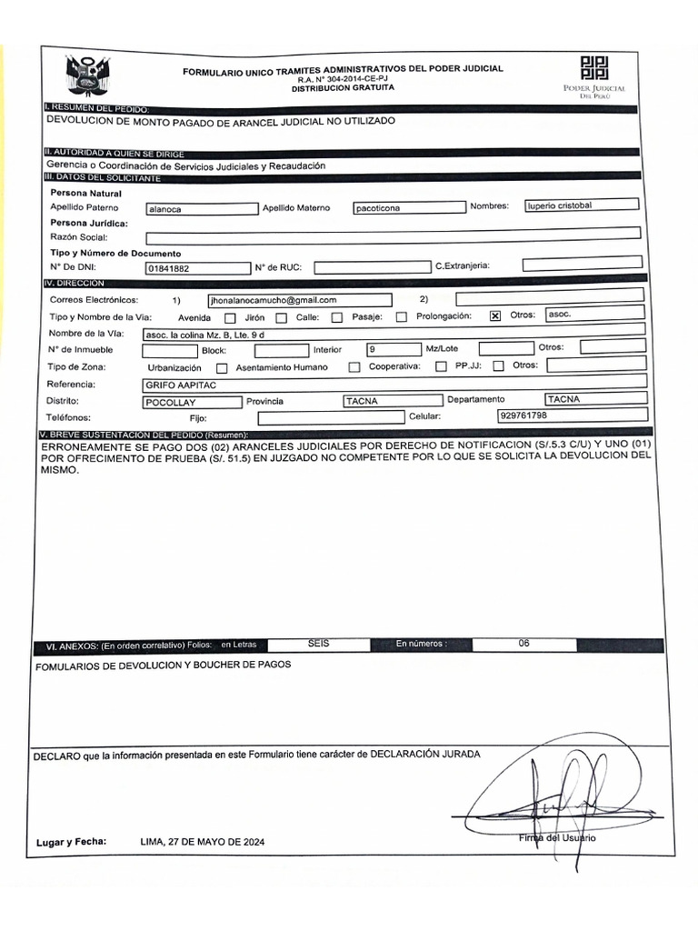 Formulario Único de Trámite Poder Judicial | PDF