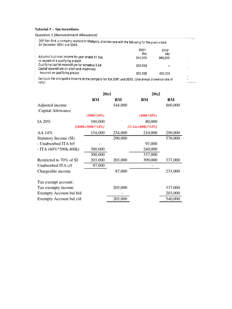 Tutorial 7 A - Tax Incentives | PDF | Tax Exemption | Taxes