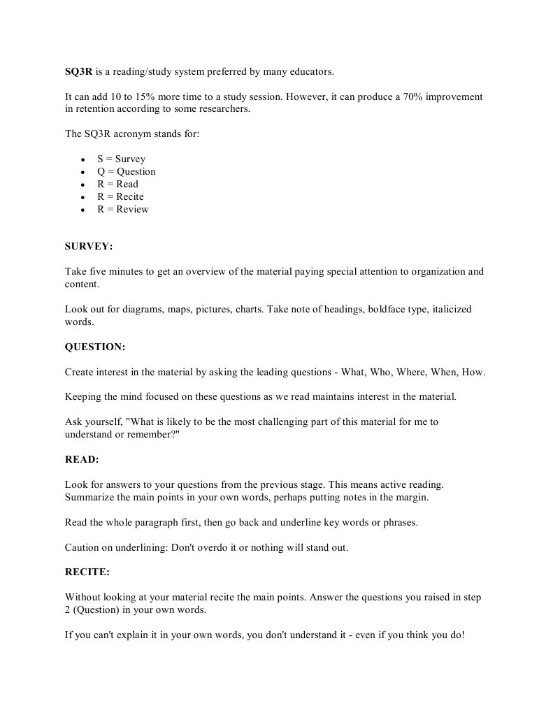 SQ3R Reading Technique | PDF | Study Skills | Reading (Process)