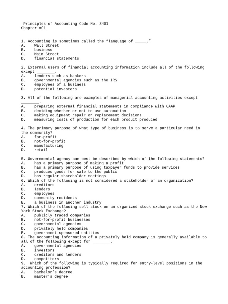 Principles of Accounting Code No. 8401 | PDF | Debits And Credits ...