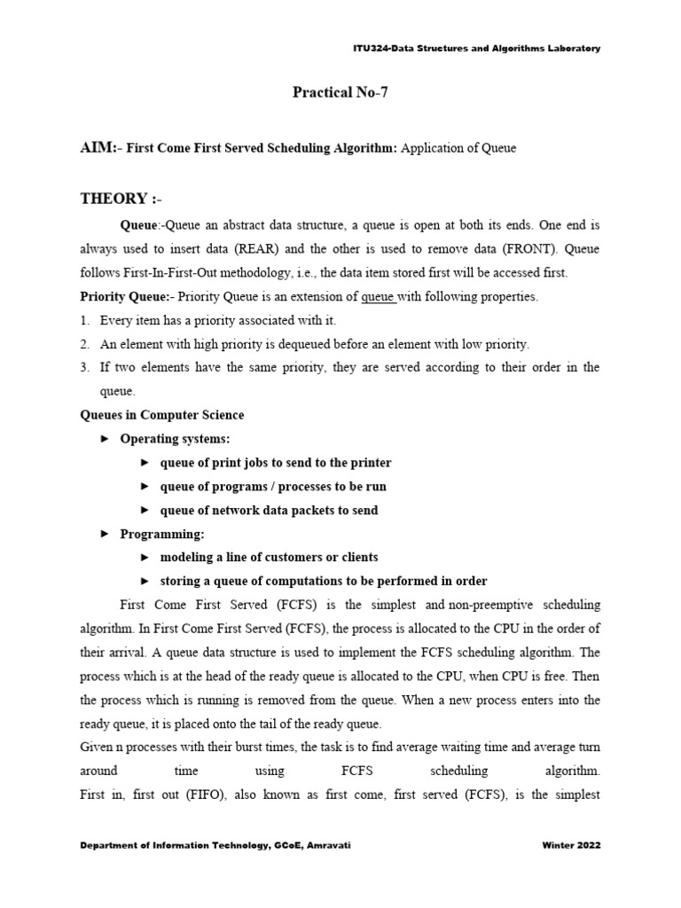 Dsa Pract07 Pdf Queue Abstract Data Type Scheduling Computing 