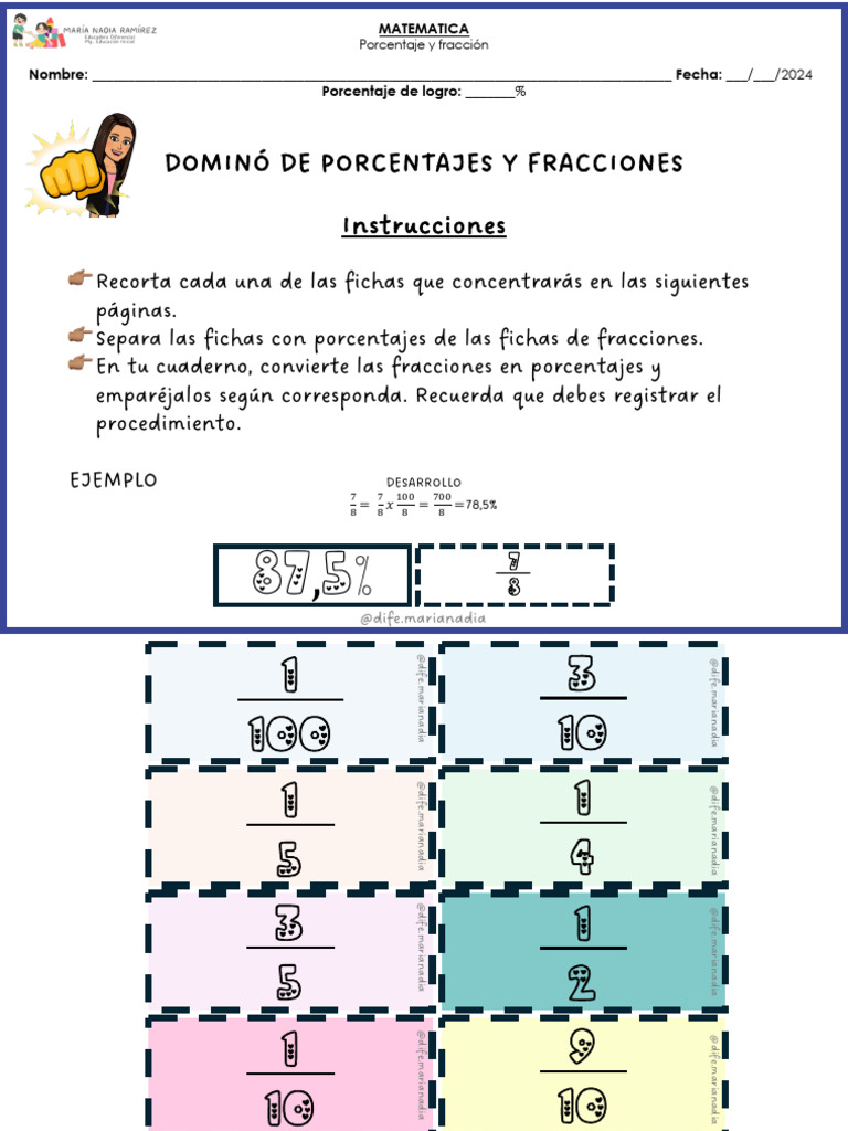 DOMINÓ DE PORCENTAJES Y FRACCIONES | Descargar gratis PDF | Números ...