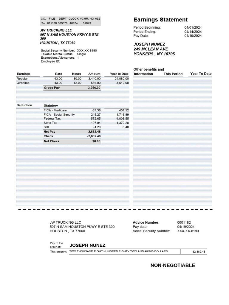 Joseph Nunez 04-19 Paystub | PDF | United States Law | Economy Of The ...
