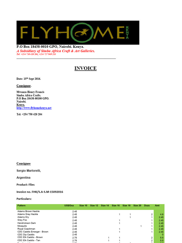 Invoice Sergio 15.09.2016 | PDF | Angling | Fly Fishing