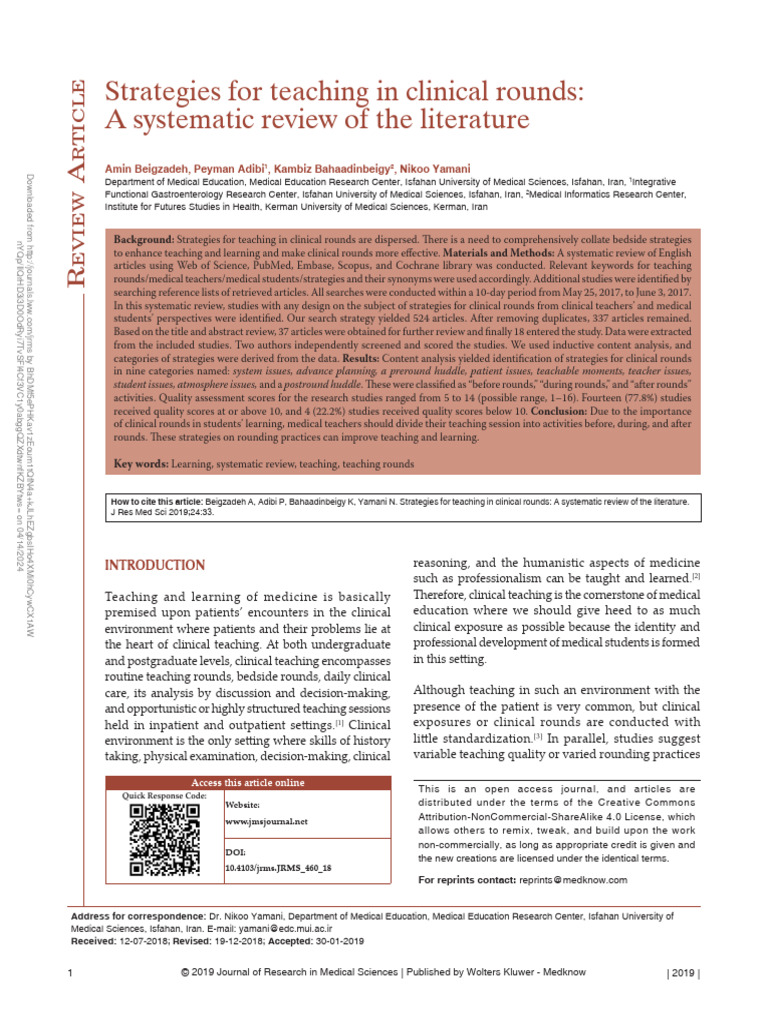 Strategies For Teaching in Clinical Rounds A.33 | PDF | Systematic ...