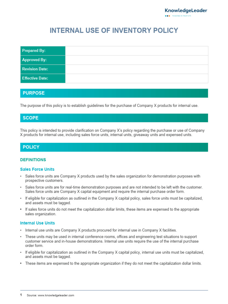 Internal Use of Inventory Policy | PDF | Inventory | Sales