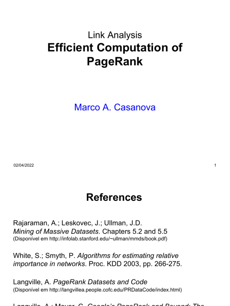 052 Efficient Computation Of Pagerank Pdf Matrix Mathematics Map Reduce