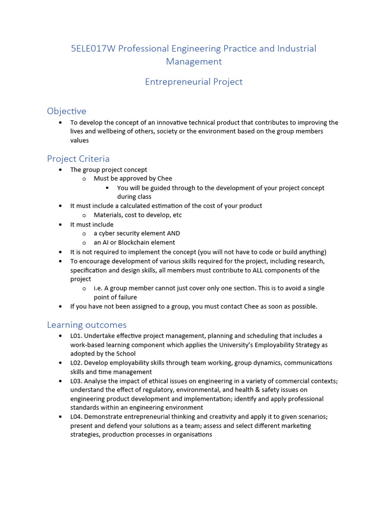 5ELE017W Professional Engineering Practice and Industrial Management ...