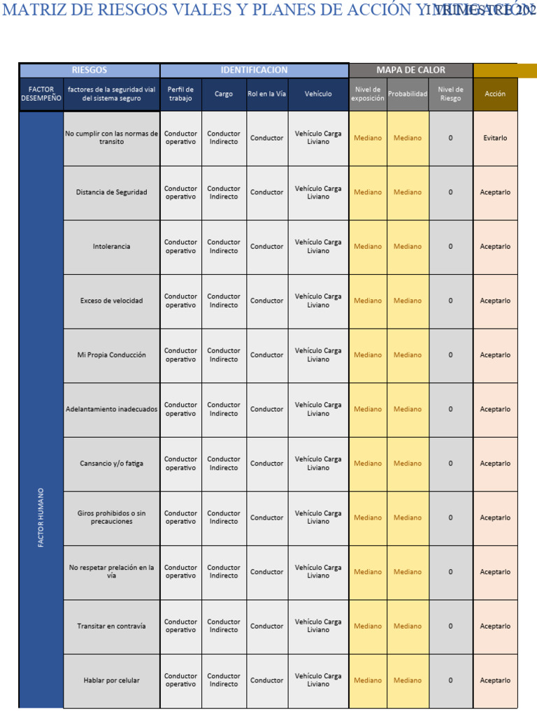 Matriz de Riesgos Viales y Planes - V3 | Descargar gratis PDF ...