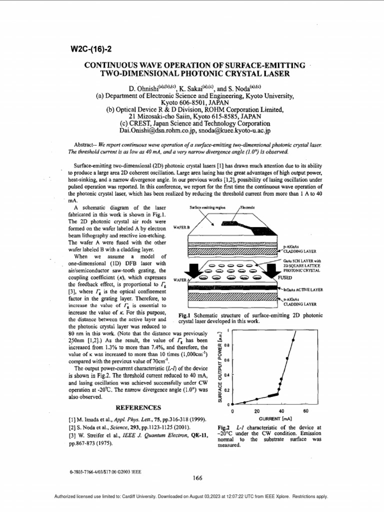 Continuous Wave Operation of Surface-Emitting Two-Dimensional Photonic Crystal Laser | PDF ...
