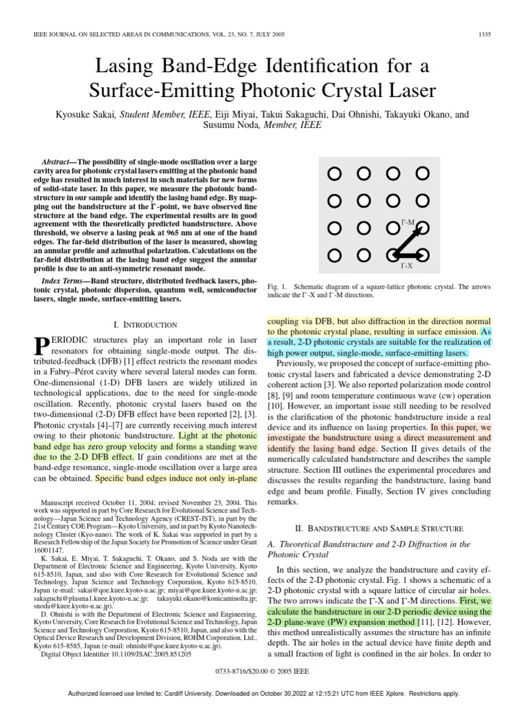 Lasing Band-Edge Identification For A Surface-Emitting Photonic Crystal Laser | PDF | Laser ...