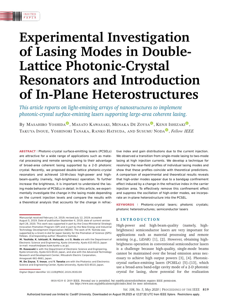 Experimental Investigation of Lasing Modes in Double-Lattice Photonic ... Experimental Investigation of Lasing Modes in Double-Lattice Photonic ...