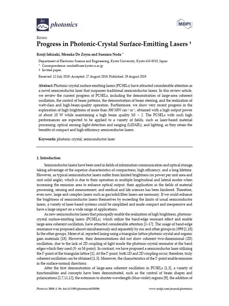 Progress in Photonic-Crystal Surface-Emitting Lase | PDF | Laser | Laser Diode