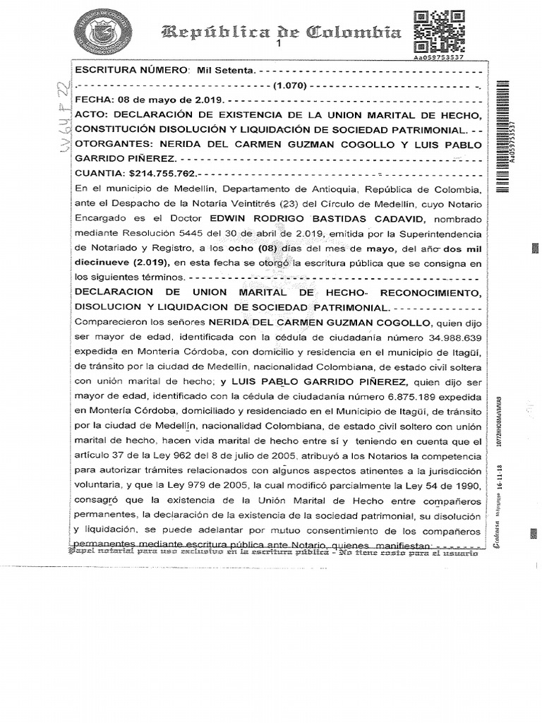 Minuta Declaración Unión Marital de Hecho | PDF