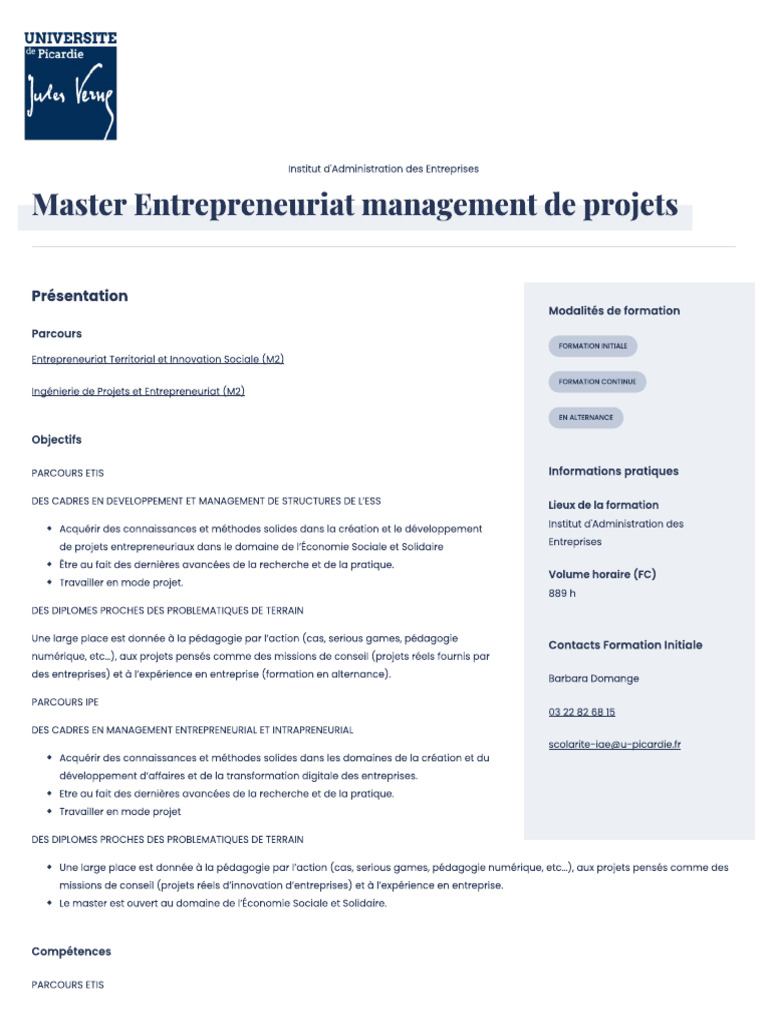 Entrepreneuriat Management de Projets | PDF