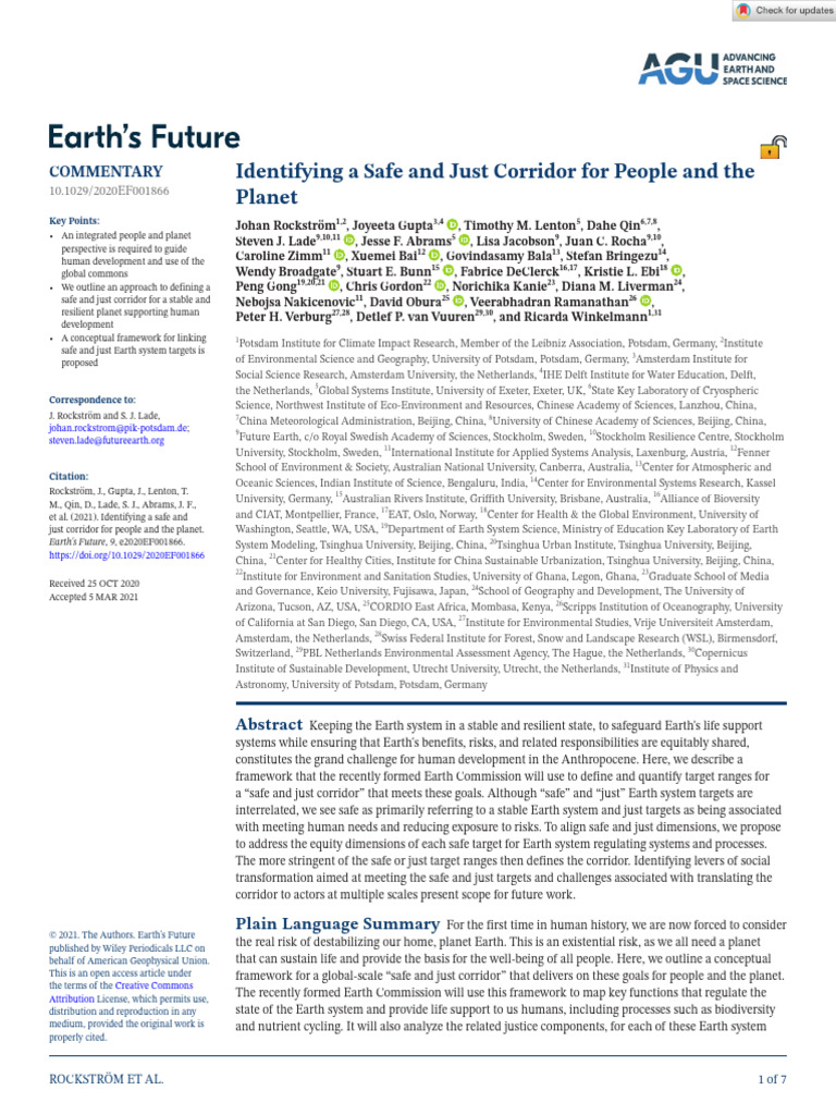 Identifying A Safe and Just Corridor For People and The Plante ...