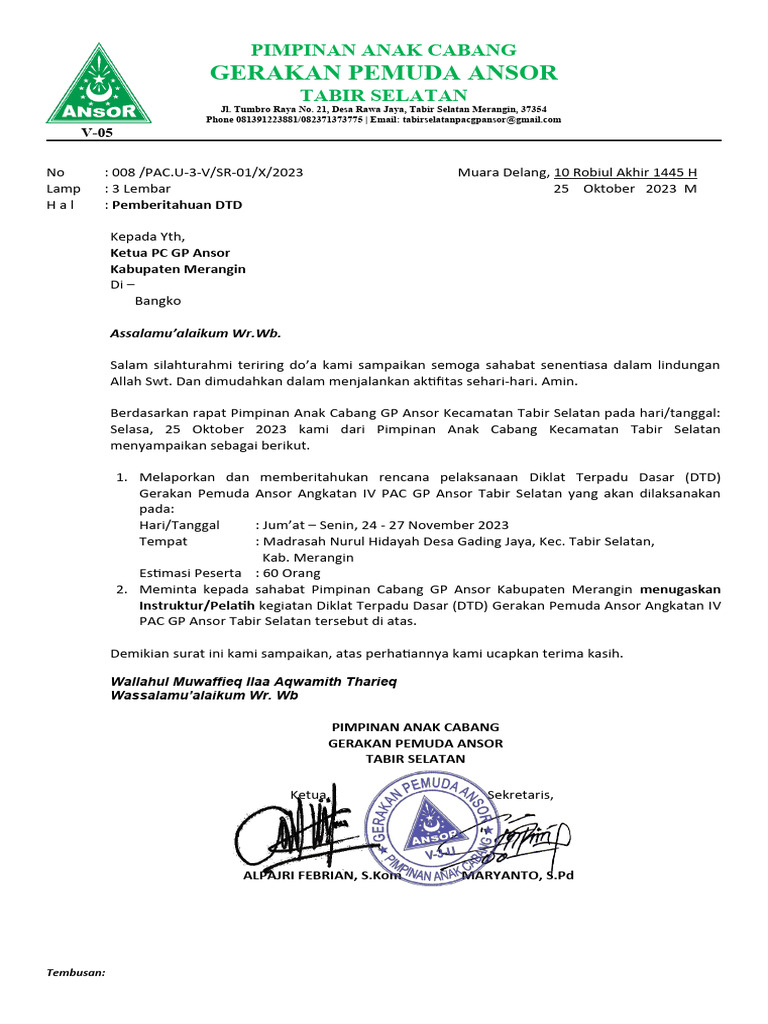 Pemberitahuan DTD GP Ansor | PDF