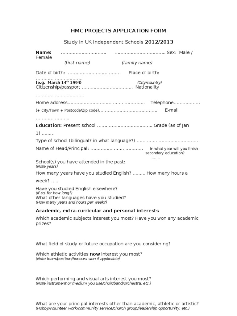 Study in UK Independent Schools 2012/2013: HMC Projects Application ...