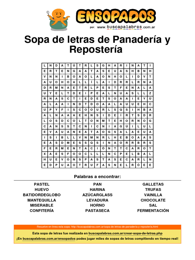 Sopa de Letras de Panadería y Repostería (1) | Descargar gratis PDF ...