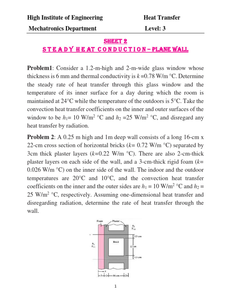 Sheet 2 Part1 - Conduction in Plane Wall | PDF | Heat Transfer | Heat