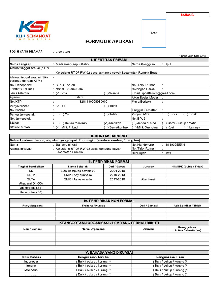FORMULIR APLIKASI KSI | PDF