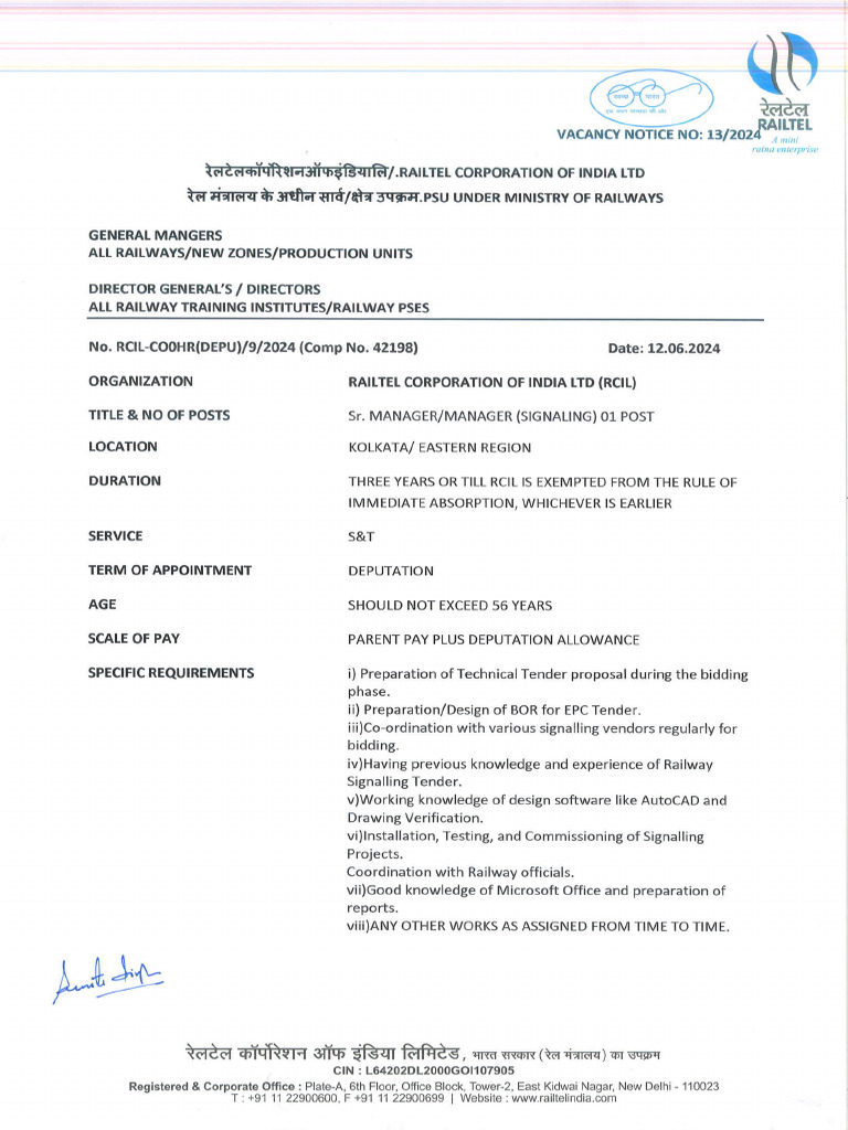 Railtel Corporation Recruitment 2024 | PDF