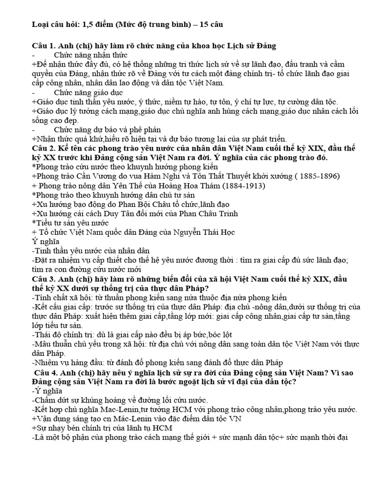 Cau Hoi Tu Luan Mon Lich Su Dang Cong San Viet Nam Hoc Vien Chinh Sach 82892 | PDF